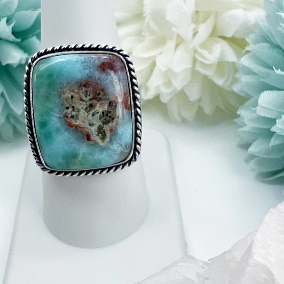 Jewelry | Sterling Silver 925 Chunky Square Larimar Ring Size 8 825 ...